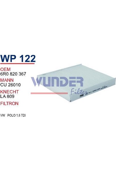 Wunder Wp 122 Volkswagen Polo 1,6 Tdi 6r0 820 367 Polen Filtresi Wunder Wp 122 Volkswagen Polo 1,6 Tdi 6r0 820 367 Polen Filtresi