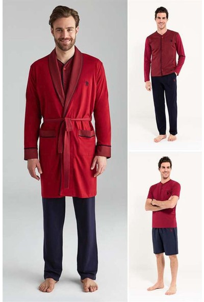 U.S. Polo Assn. 12001 Erkek 5'li Çeyizlik Ropdöşambır Set-Bordo