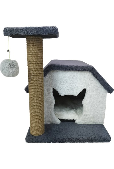 Sdy Pet Tek Katlı Kedi Oyun Evi ve Tırmalama Tahtası Ponponlu ve Zilli Beyaz- Gri 50 cm Sdy Pet Tek Katlı Kedi Oyun Evi ve Tırmalama Tahtası Ponponlu ve Zilli Beyaz- Gri 50 cm