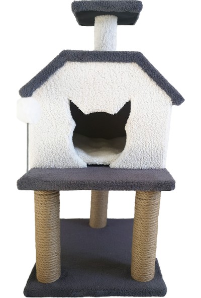 Sdy Pet Kedi Tırmalama Evi Hacıyatmazlı Kedi Evi Minder + Tasma Beyaz - Gri