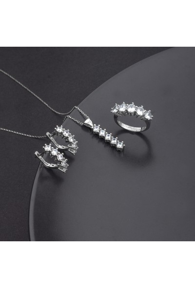 Ravza Gümüş 925 Ayar Gümüş Beş Taş Takı Seti
