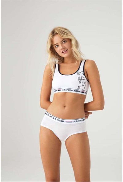 U.S. Polo Assn. 66255 Kadın Büstiyer Şort Takım-Beyaz
