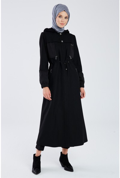 Zühre Bel Lastikli Cep Detaylı Siyah Kap 12603