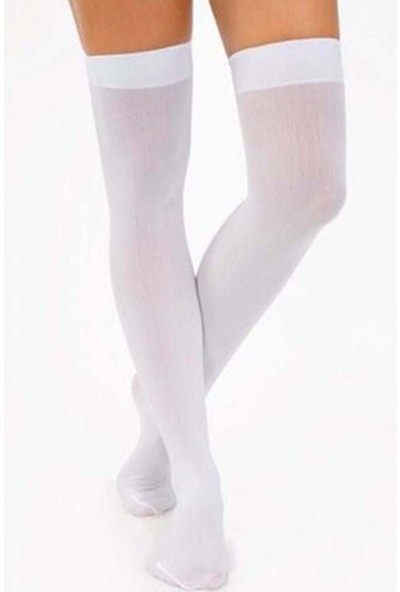 Vonda Wear Kadın Beyaz Diz Üstü Uzun Jartiyer Çorap -80576B