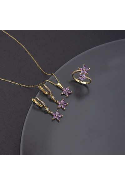 Ravza Gümüş 925 Ayar Gümüş Ametist Taşlı Nergis Çiçeği Takı Seti Ravza Gümüş 925 Ayar Gümüş Ametist Taşlı Nergis Çiçeği Takı Seti