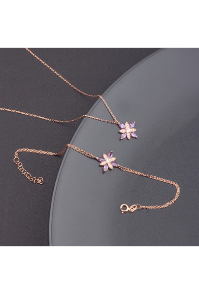 Ravza Gümüş 925 Ayar Gümüş Ametist Taşlı Umut Çiçeği Kolye Bileklik Set Ravza Gümüş 925 Ayar Gümüş Ametist Taşlı Umut Çiçeği Kolye Bileklik Set