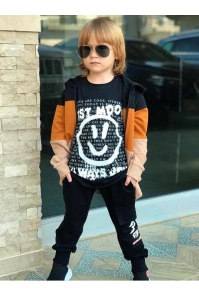Riccotarz Erkek Çocuk Best Mood Turuncu-Bej Eşofman Takım