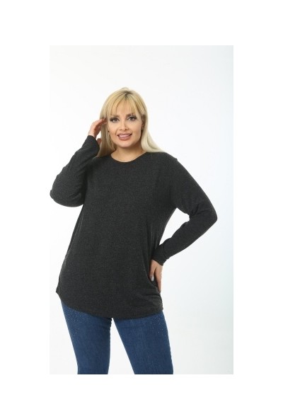 Butik Şımarık Kadın Büyük Beden Siyah Renk Yün Viskon Kazak Bisiklet Yaka