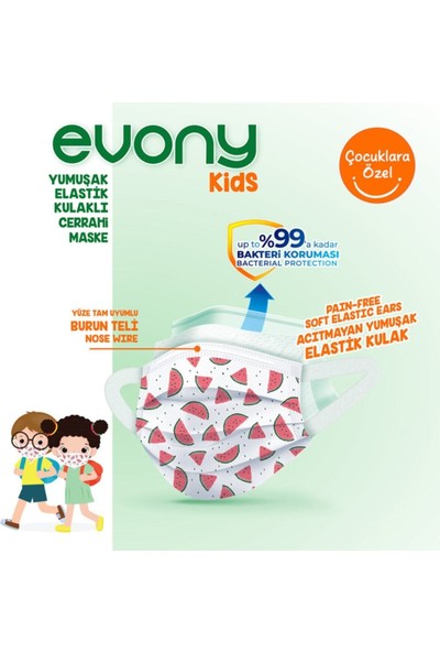 EVONY Elastik Kulaklı Çocuk Kids Maske 100 Adet EVONY Elastik Kulaklı Çocuk Kids Maske 100 Adet