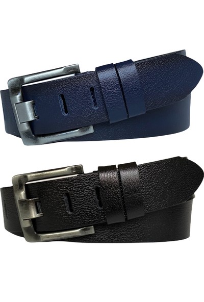 GoDeri Deri 2'li Geniş Dilli Set Siyah, Lacivert 4.5 cm Kot, Spor Kemer GoDeri Deri 2'li Geniş Dilli Set Siyah, Lacivert 4.5 cm Kot, Spor Kemer