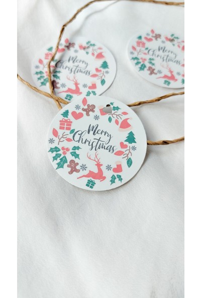 Çikoleyt Design Merry Christmas - Yeni Yıl, Yılbaşı Etiketi - Delikli (5X5CM) 50 Adet
