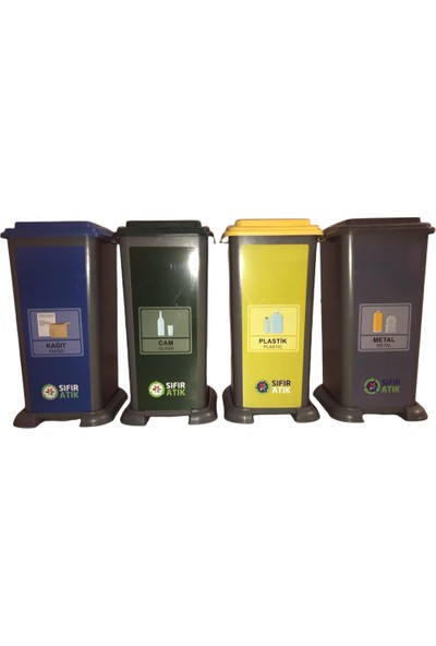 DilekStores Sıfır Atık Geri Dönüşüm Atık Kutusu 4'lü Set-70 Lt