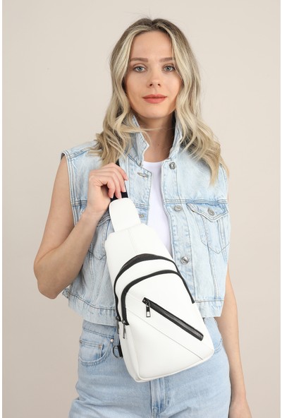 Madamra Kadın Üç Bölmeli Çanta Beyaz