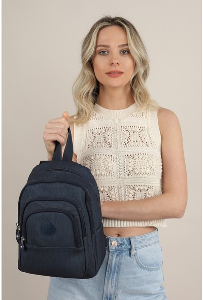 Madamra Lacivert Unisex Krinkıl Kumaş Çok Bölmeli Okul Ve Sırt Çantası