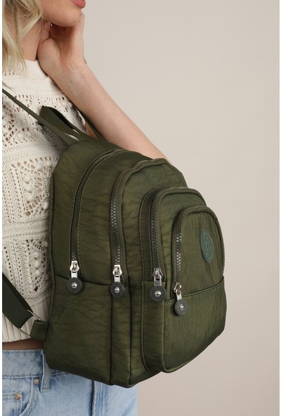 Madamra Yeşil Unisex Krinkıl Kumaş Çok Bölmeli Okul Ve Sırt Çantası