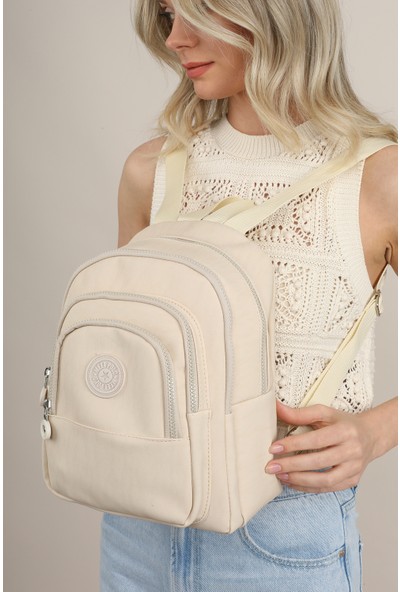 Madamra Krem Unisex Krinkıl Kumaş Çok Bölmeli Okul Ve Sırt Çantası Madamra Krem Unisex Krinkıl Kumaş Çok Bölmeli Okul Ve Sırt Çantası