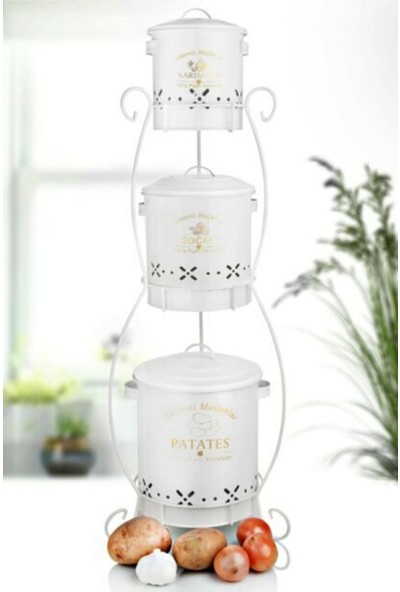 Metal Shop 3 Katlı Ferforje Lüx Patates Soğan Sarımsak Kovası Krem Metal Shop 3 Katlı Ferforje Lüx Patates Soğan Sarımsak Kovası Krem