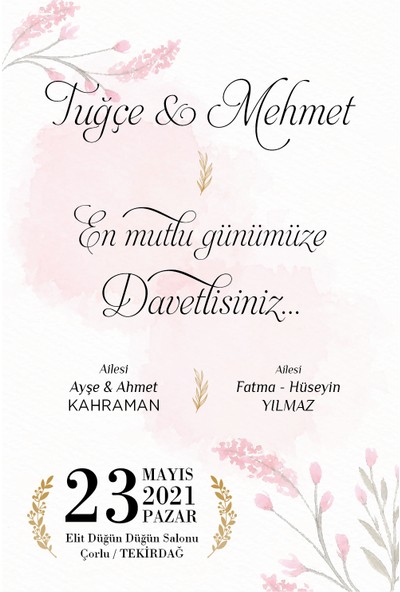 Ycl Basım Düğün Nişa Kına Davetiyesi
