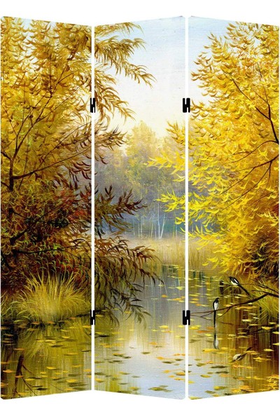 Stella Store Sonbahar 3 Kanatlı Oda Bölücü Çift Taraflı Kanvas Paravan