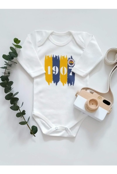 Happy Onesie Co Sarı Lacivert Uzun Kol Organik Baskı Bebek Body