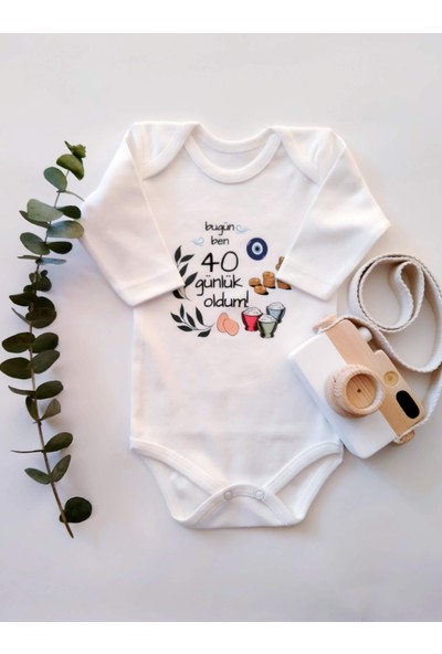 Happy Onesie Co 40 Günlük Uzun Kol Organik Baskı Bebek Body