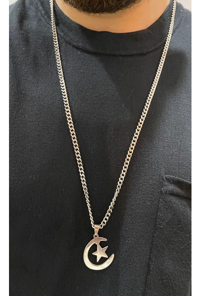 Yusi Trend Erkek-Ay Yıldız Detaylı Kolye