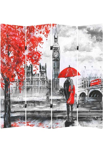 Stella Store Romantik Dekorotif 4 Kanatlı Oda Bölücü Çift Taraflı Kanvas Paravan