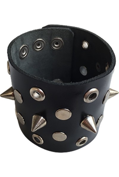 Metal Giyim Uzun Spike Zımba Kuş Gözü Detaylı Bileklik