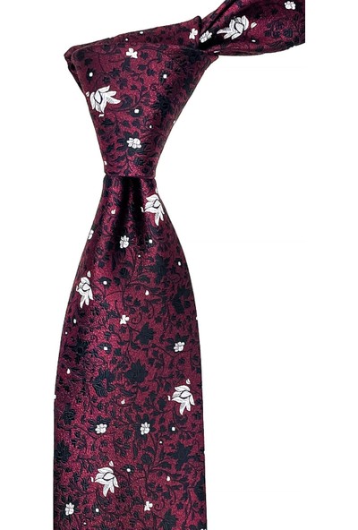 Kravatkolik Bordo Çiçek Desen Mendilli Klasik Kravat KK10853 Kravatkolik Bordo Çiçek Desen Mendilli Klasik Kravat KK10853