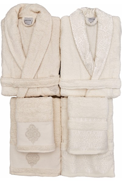 Karaca Home Vivien Flos 6 Parça Bej Krem Aile Bornoz Seti Karaca Home Vivien Flos 6 Parça Bej Krem Aile Bornoz Seti