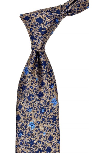 Kravatkolik Altın Renk Çiçek Desen Mendilli Klasik Kravat KK10854