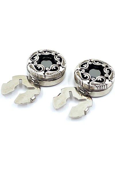 Kravatkolik Gümüş Renk Taşlı Oyma Motifli Geçmeli Kol Düğmesi GC62