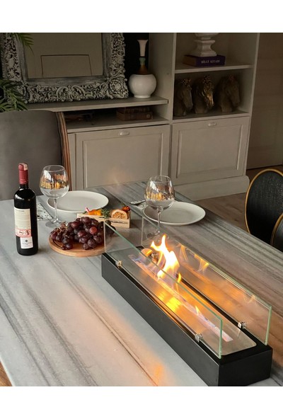 Es Konsept Siyah Mega Masa Üstü Dekoratif Bio Ethanol Şömine