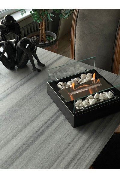 Es Konsept Siyah Taşlı Masa Üstü Şömine Bio Ethanol Şömine