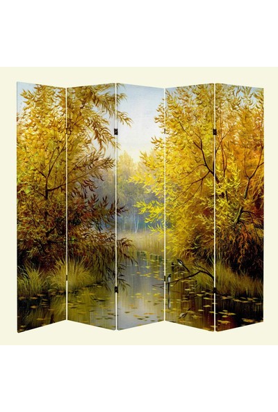 Stella Store Sonbahar 5 Kanatlı Oda Bölücü Çift Taraflı Kanvas Paravan