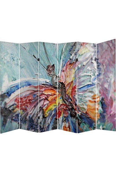 Stella Store Yağlı Boya Görünümlü Kelebekli 6 Kanatlı Oda Bölücü Çift Taraflı Kanvas Paravan