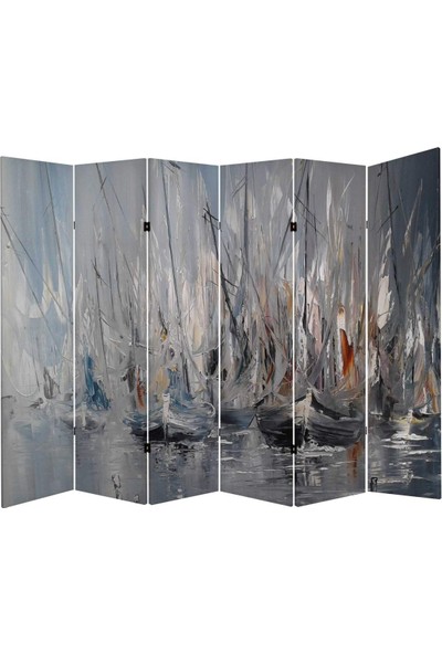 Stella Store Yağlıboya Görünümlü Yelkenli 6 Kanatlı Oda Bölücü Çift Taraflı Kanvas Paravan