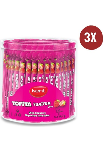 Kent Tofita Yumiyum Çilek 120'LI Kavanoz - 3'lü Paket