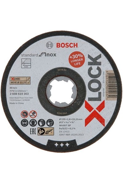 Bosch - X-Lock - 125*1,6 mm Standard Seri Düz Inox (Paslanmaz Çelik) Kesme Diski (Taş) 2608619363 Bosch - X-Lock - 125*1,6 mm Standard Seri Düz Inox (Paslanmaz Çelik) Kesme Diski (Taş) 2608619363