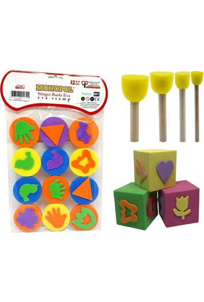 LivArt 12'li Sünger Eva Baskı Ponpon Sünger Fırça 3'lü Küp Baskı