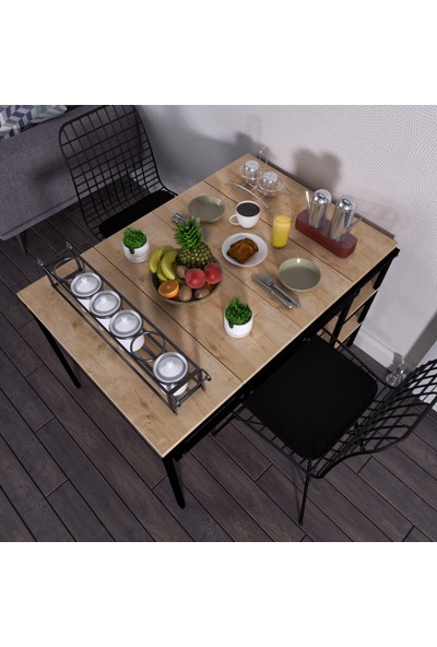 Dekorfim Dekorfim manolya 6 Raflı Akıllı Mutfak Masası Yemek Masası Çalışma Masası Safir Meşe