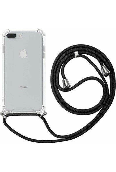 Tria Iphone 7 Plus 8 Plus Boyundan Askılı Şeffaf Darbe Emici Silikon Telefon Kılıfı Siyah Ipli Şeffaf - Siyah