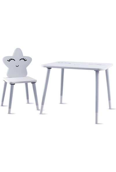 Go Baby Gri Yıldız Model Tek Sandalyeli Masa Go Baby Gri Yıldız Model Tek Sandalyeli Masa