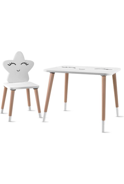 Go Baby Beyaz Yıldız Model Tek Sandalyeli Masa Go Baby Beyaz Yıldız Model Tek Sandalyeli Masa