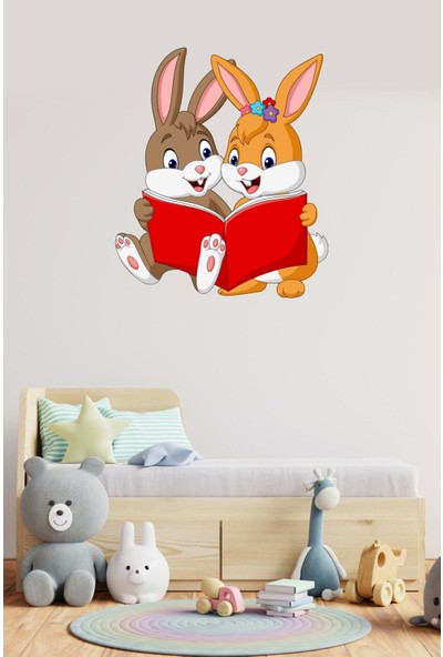 Amoris Kitap Okuyan Sevimli Tavşanlar Duvar Sticker Amoris Kitap Okuyan Sevimli Tavşanlar Duvar Sticker