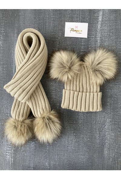 Pempem Bandana Kız Bebek Ponponlu Atkı Bere Set Pempem Bandana Kız Bebek Ponponlu Atkı Bere Set