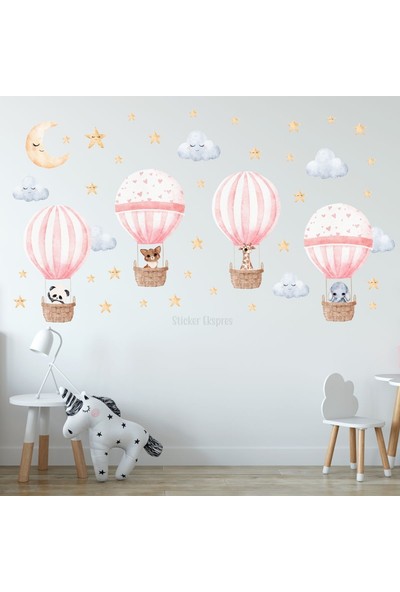 Sticker Ekspres Sevimli Hayvanlı Pembe Balonlar Çocuk Odası Duvar Sticker Seti Sticker Ekspres Sevimli Hayvanlı Pembe Balonlar Çocuk Odası Duvar Sticker Seti