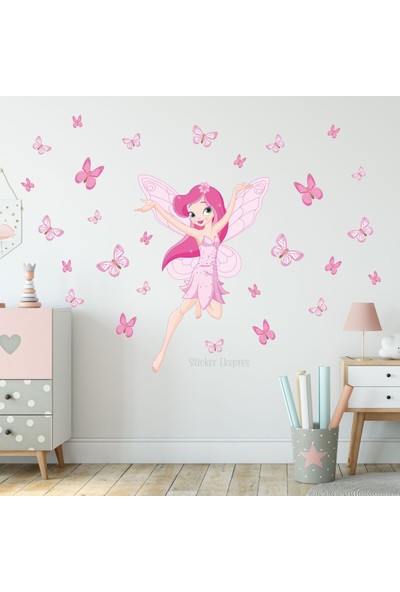 Sticker Ekspres Peri Kızı ve Kelebekler Çocuk Odası Duvar Sticker Seti Sticker Ekspres Peri Kızı ve Kelebekler Çocuk Odası Duvar Sticker Seti