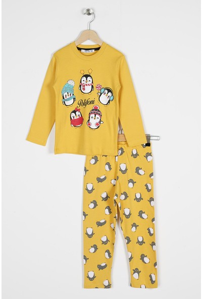 Zepkids Kız Çocuk Penguen Baskılı Pijama Takımı 3-6 Yaş