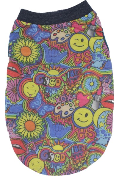 Pawstar Retro Emoji Kedi Köpek Tişörtü Kedi Köpek Kıyafeti Xxl